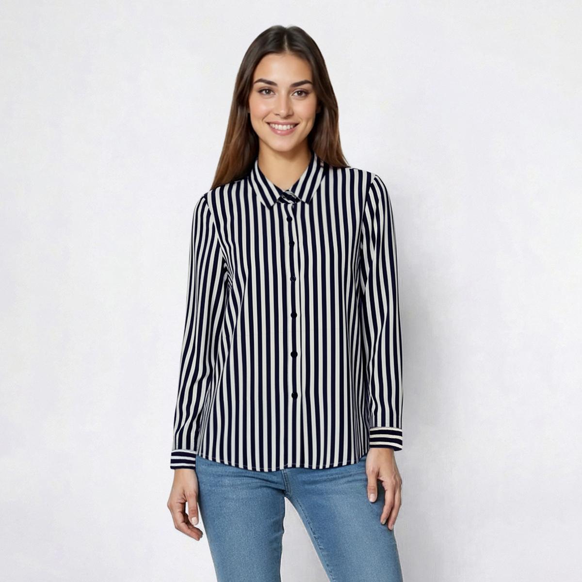 Petite Anne Klein Long Sleeve Stripe Utility Casual Button Down
